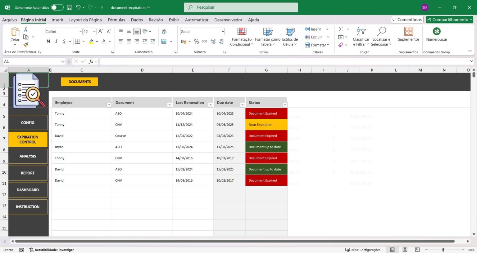 Document Expiration Control Excel Spreadsheet Template - Sheets Tech